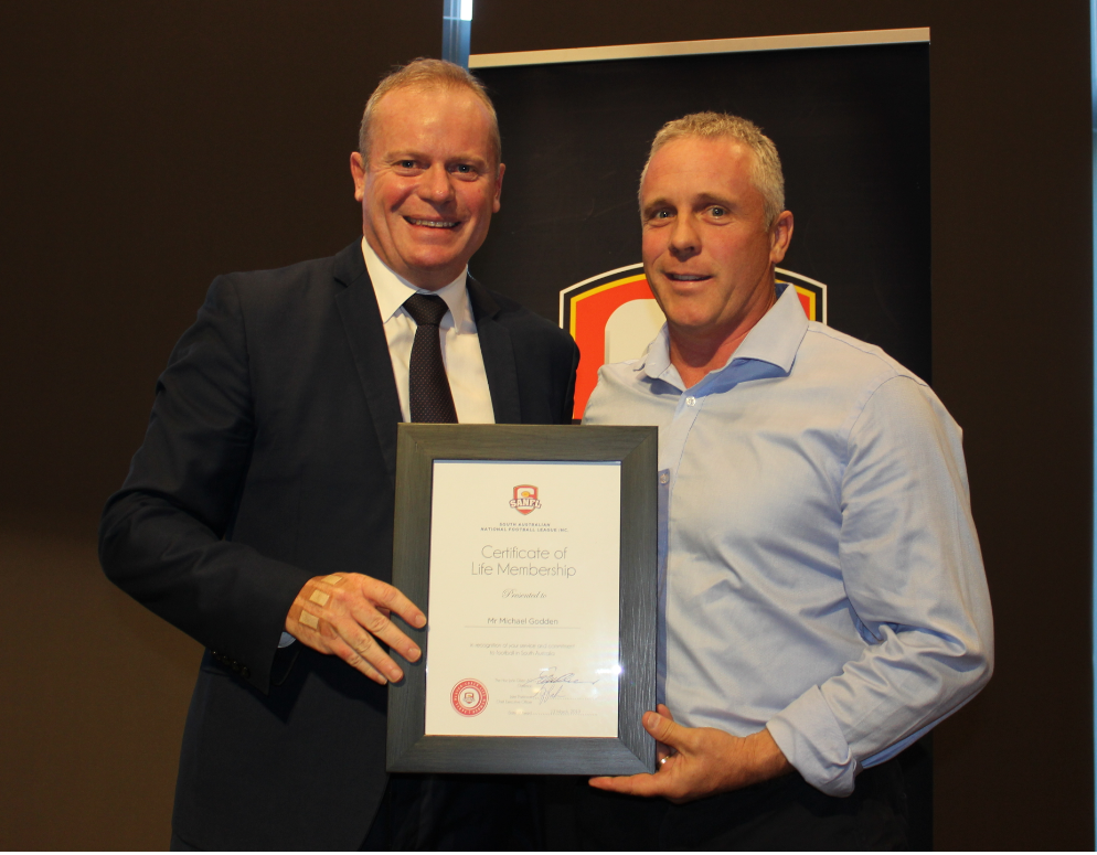 Roy Laird and Michael Godden honoured at SANFL AGM - SANFL