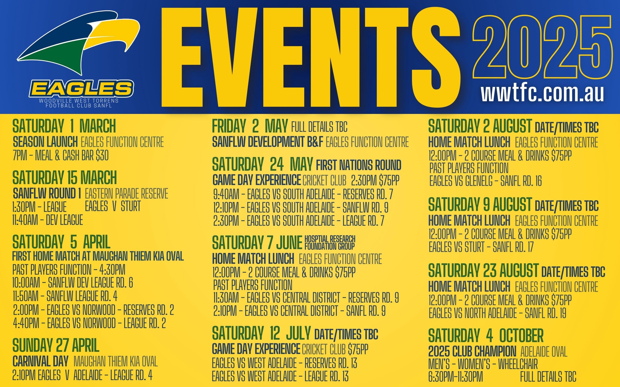 2025 Eagles Events - Woodville-West Torrens Football Club
